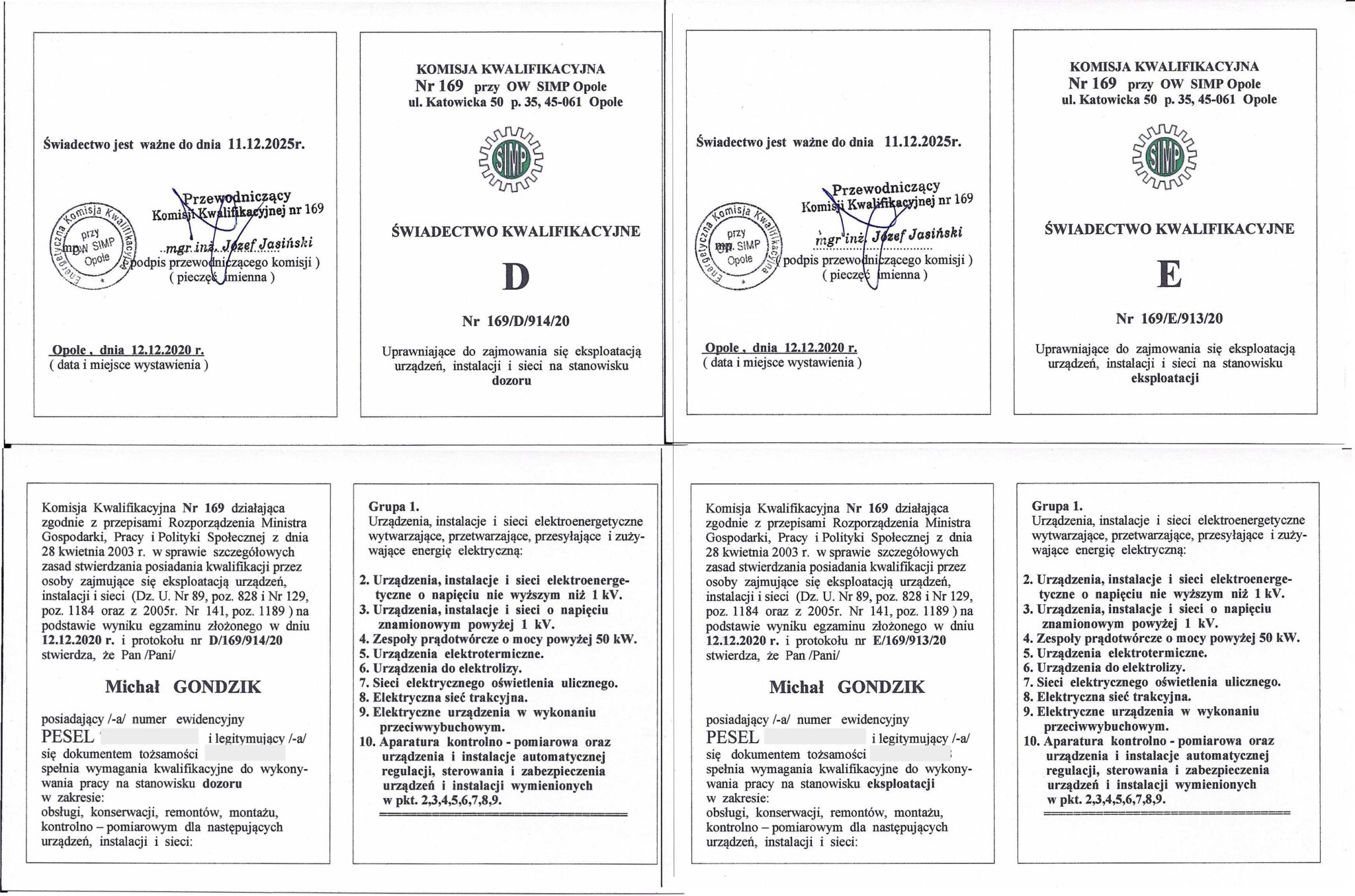 ELGON uprawnienia G1 (dawniej SEP) D i E_bn – Elgon-Ex pomiary elektryczne, Koordynator ESD ...